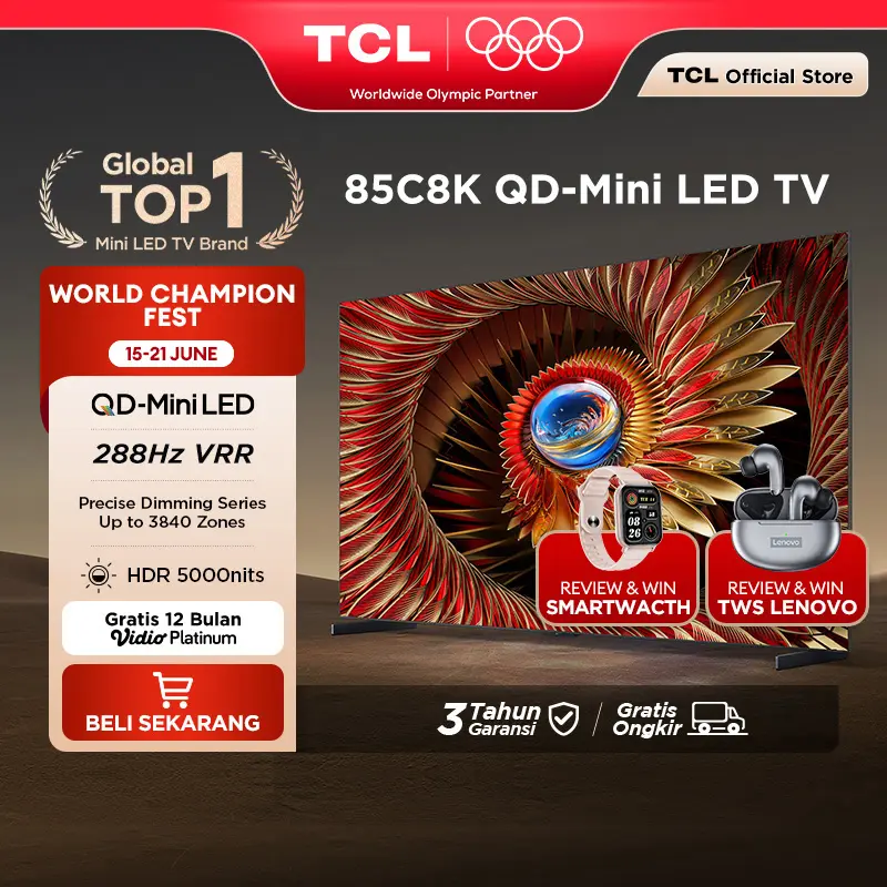 [4K QD-Mini LED TV] TCL 85 Inch C8K - up to 3840 Dimming Zone - 5000 ...
