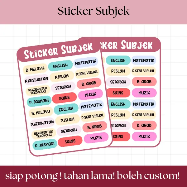 STICKER SUBJEK STICKER KAFA STICKER HARI STIKER SUBJEK MATAPELAJARAN ...