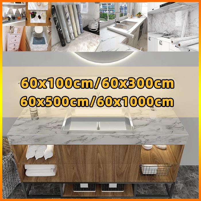 Promo White Grey Wallpaper Peel and Stick Glossy Marble Self Adhesive ...