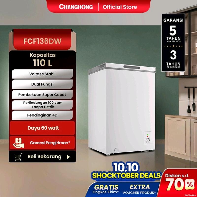 Changhong Chest Freezer FCF136DW Kapasitas 110 Liter (Fast Freezing ...