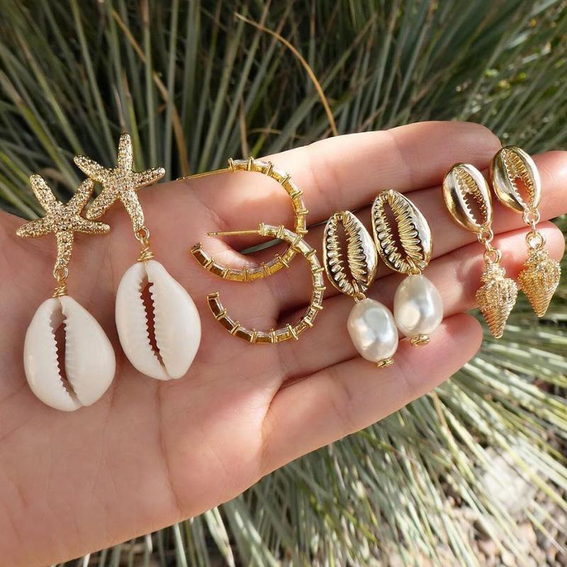 4Pairs/Set Bohemia Women Shell Conch Statement Earrings Drop - TikTok ...