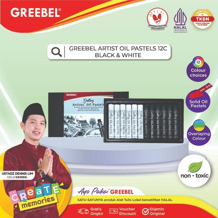 Promo GREEBEL ARTIST OIL PASTEL 12 WARNA BLACK & WHITE / GREEBEL Crayon ...