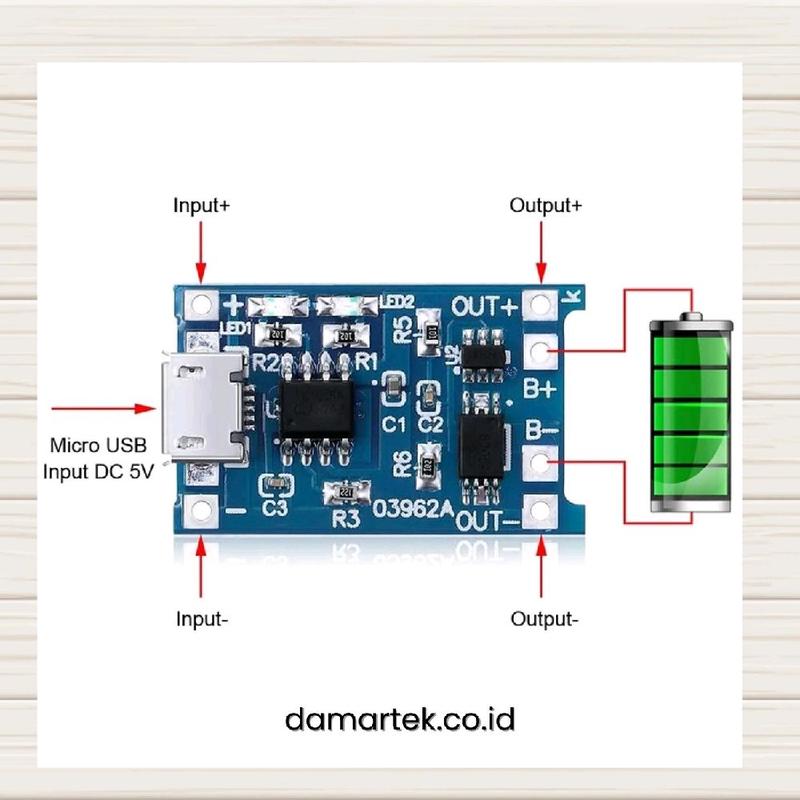 Modul TP4056 Protect Charger Baterai Li-Ion 18650 BMS 5V USB TP 4056 ...