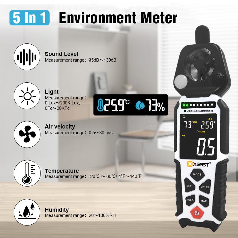 5-in-1 environmental monitoring device, measuring noise, illumination ...