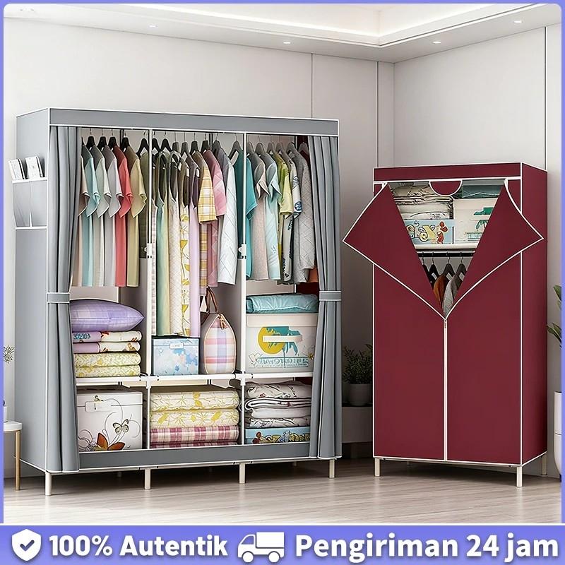Lemari Pakaian Kain Portable Import 3 Sisi/Dengan Ritsleting Gantungan ...
