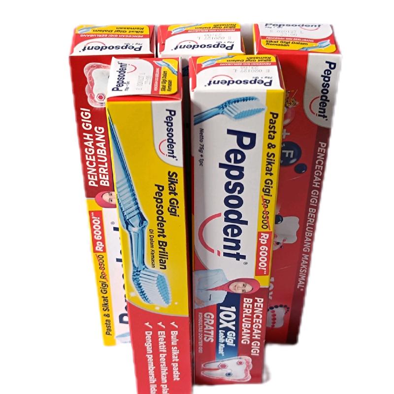 5 pcs pepsodent 75 gram free 5 sikat gigi - Shop | Tokopedia