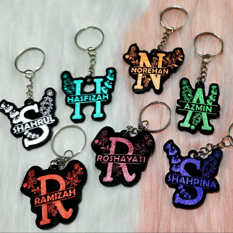 Keychain Monogram ABC | Nama & Huruf Custom | Akrilik Warna-Warni ...