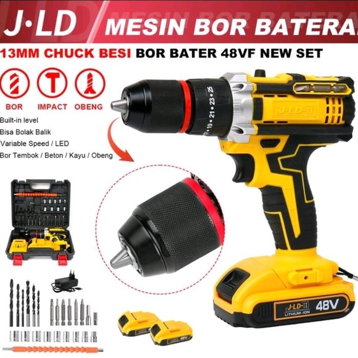 Promo bor batre baterai 48V JLD-II kepala 10mm/13mm bor cordless impact ...
