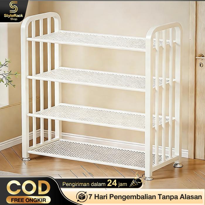 Promo Rak Sepatu 3/4/5/6/Susun Rak Sepatu Logam Putih Tempat Sepatu ...