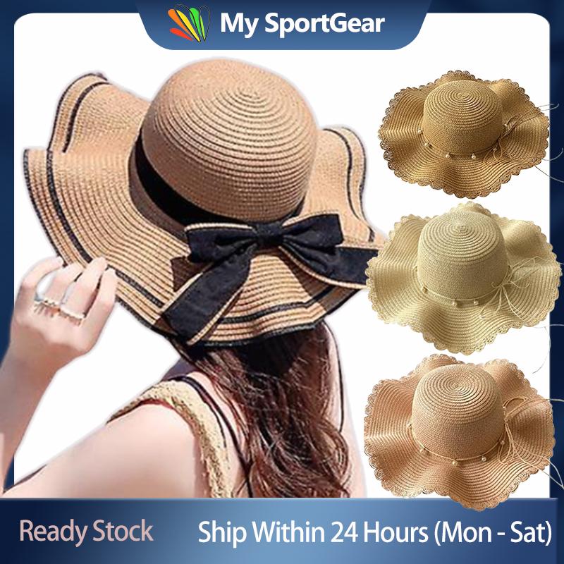 Topi Pantai OOTD Beach Hat Straw Sun Shade Wide Brim Cap Grass - TikTok ...