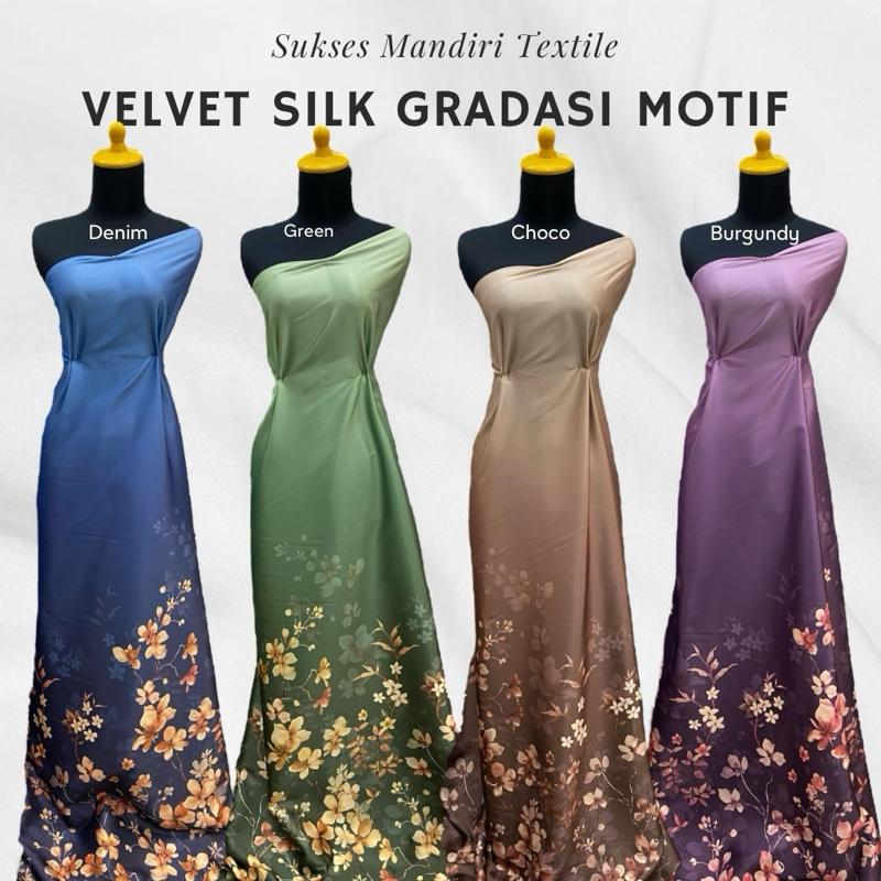 Satin Velvet Silk Gradasi Motif Bunga | Satin Two Tone | Satin Motif ...