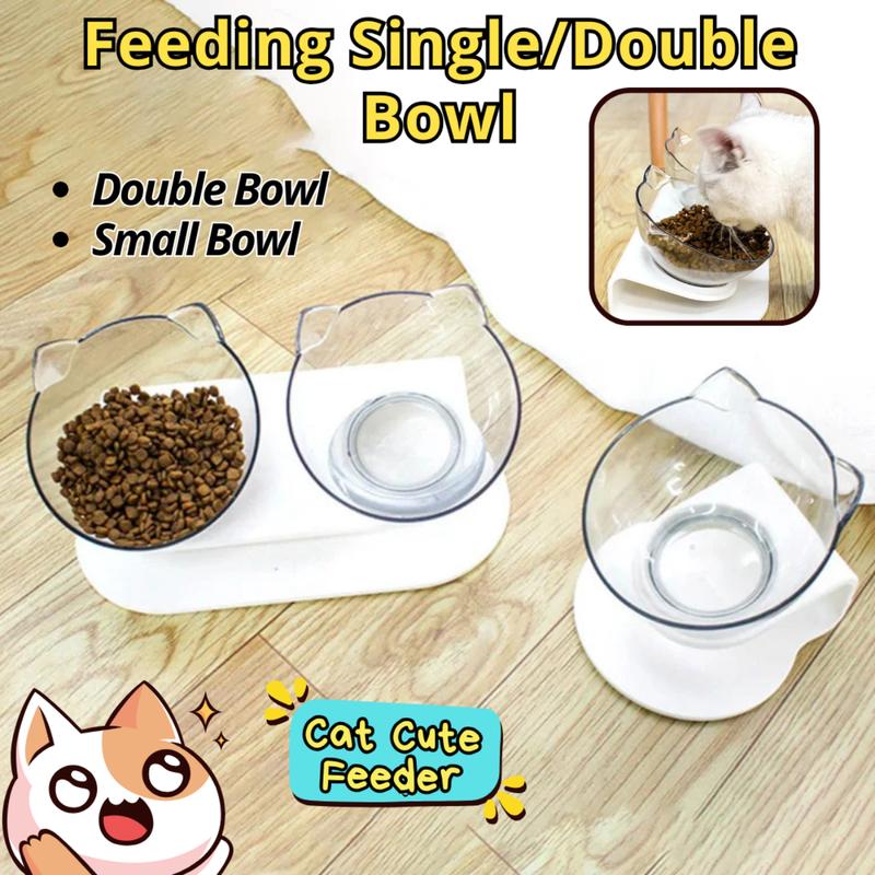 Pet Single/Double Feeding Bowl / Tilt Plastic Drinking Bowl for - TikTok Shop Malaysia