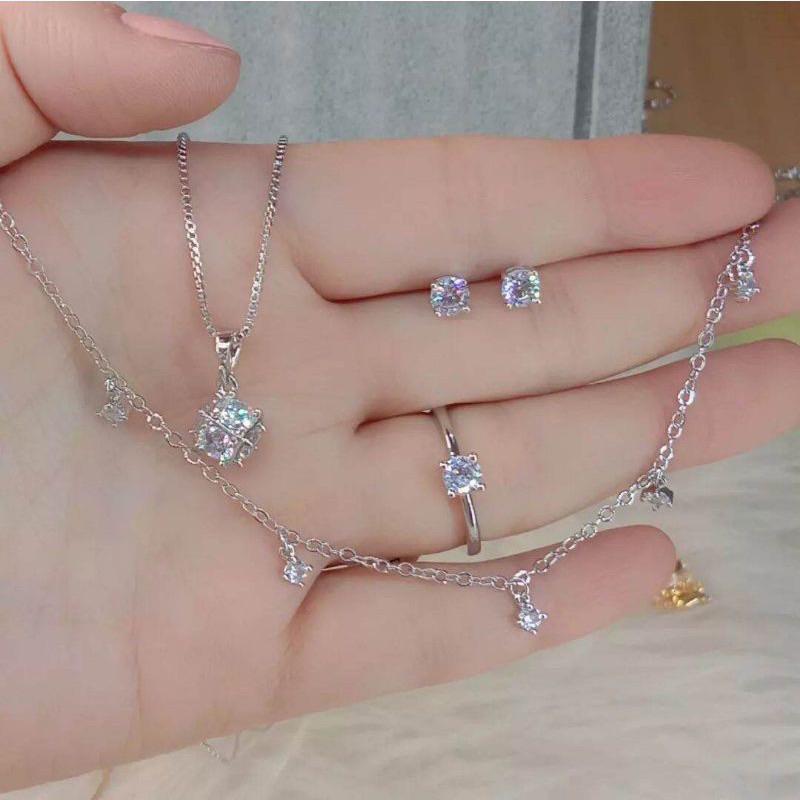 SET PERHIASAN TITANIUM SILVER MATA SATU - Shop | Tokopedia