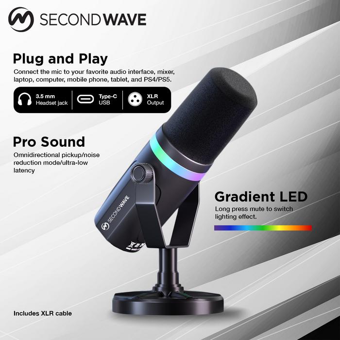 Jual SECONDWAVE 1e Dynamic Microphone Condenser For XLR USB Podcast and ...