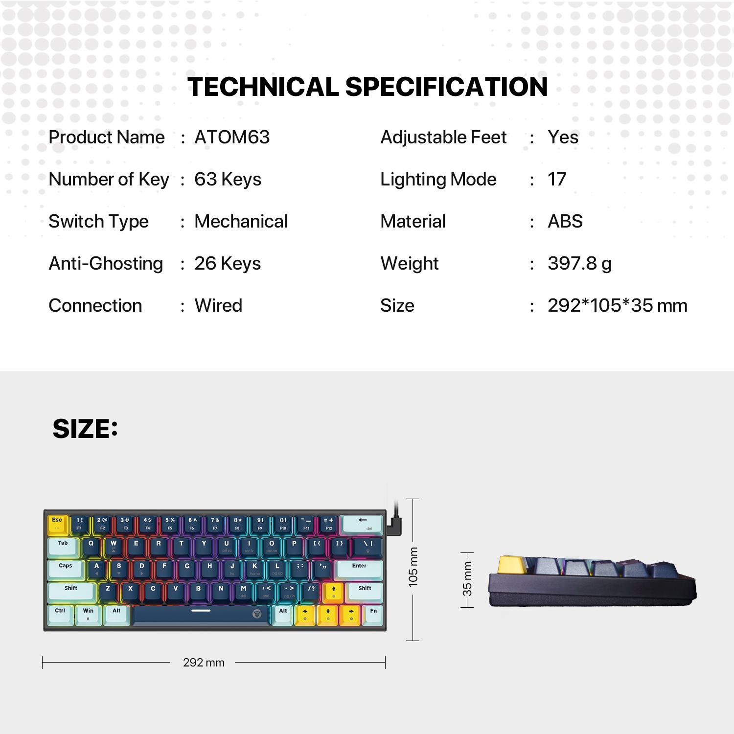 Fantech ATOM 63/81/96 MIZU EDITION Wired Mechanical Keyboard ...