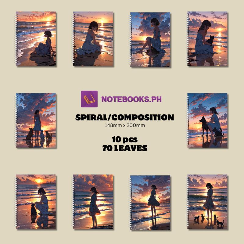 Notebooks.ph Anime Girl on Beach Sunset Designs Notebook Set - TikTok ...