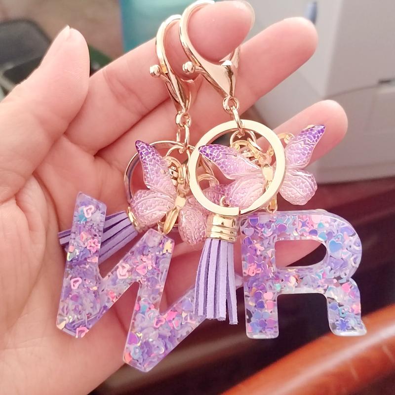Initial Letter Keychains for Girls Women Purple Cute Butterfly - TikTok ...