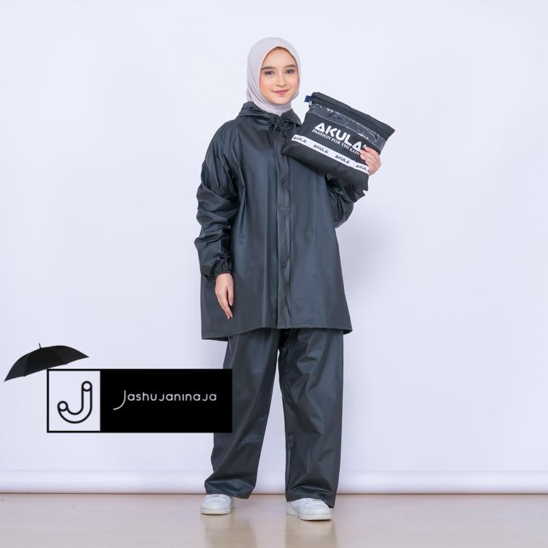 Jas hujan AKULA setelan baju celana pria wanita bahan Pvc 0,25 tebal ...