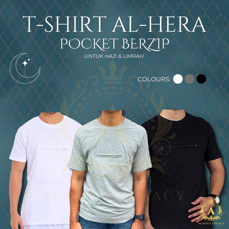 T-Shirt Berzip Al Hera Untuk Lelaki Haji & Umrah Putih Dan Hitam ...