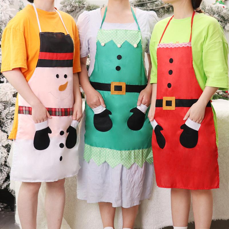 【XYdecor】Christmas Apron Funny Snowman Print Lace Up Glove Pocket ...
