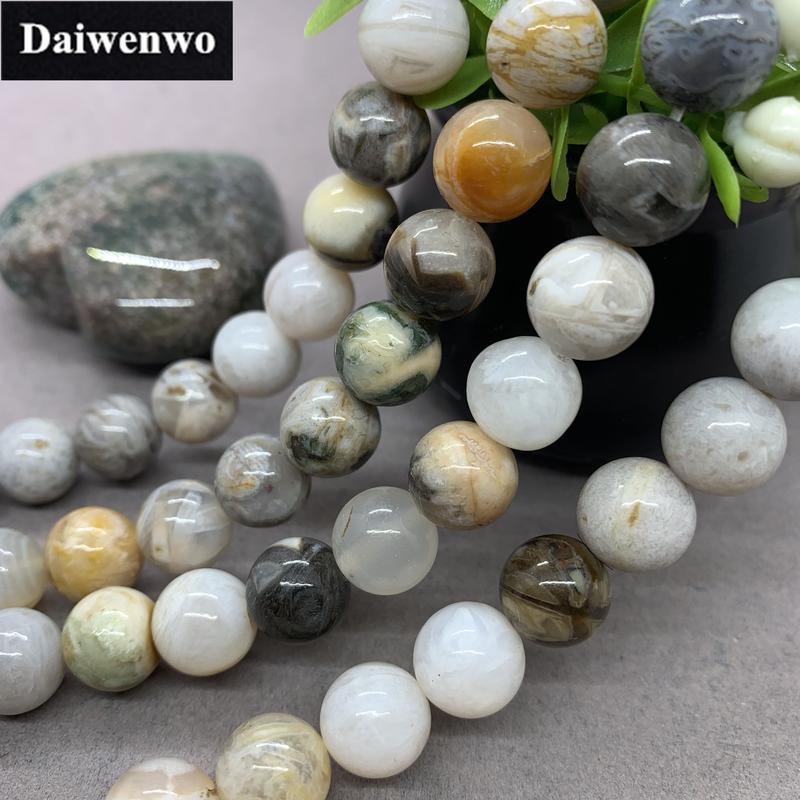 Earth Bamboo Leaf Agate Beads Stone Round 4-12mm Gemstone Loose ...