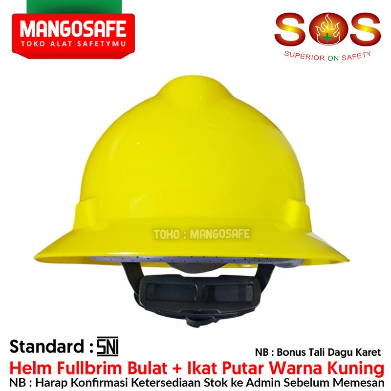 Helm Safety Proyek Fullbrim Murah SOS warna Kuning + ikat Kepala Putar ...