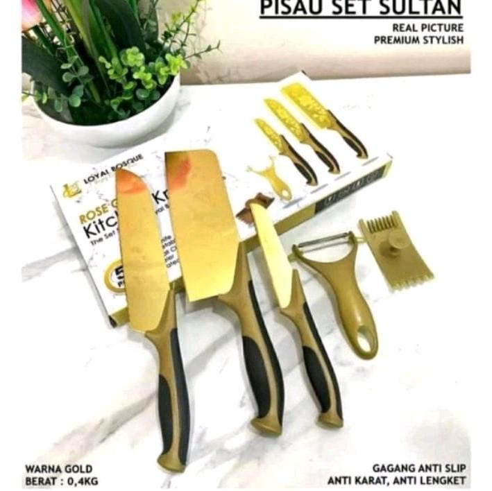 Pisau SULTAN Set 5-in-1 Gold Motif Bunga Stainless Steel Tajam - Shop ...