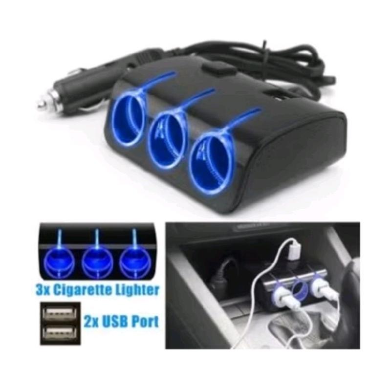 Car Lighter Socket Adaptor USB Charger Splitter 3 Slot Cabang Mobil 3 ...
