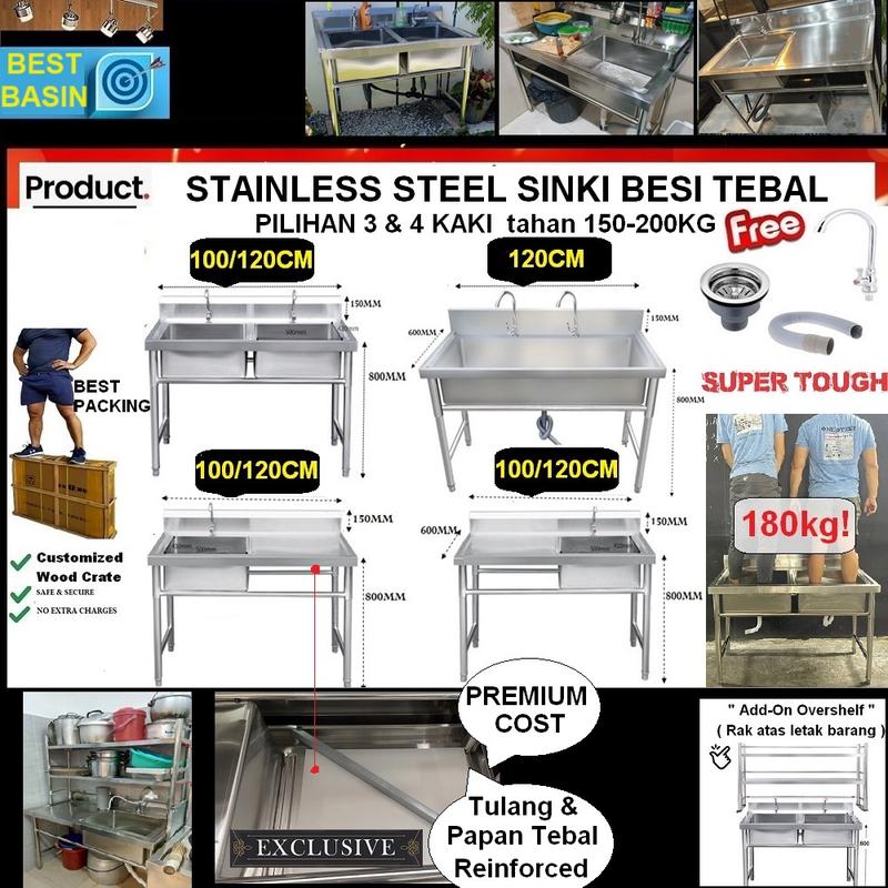 SUS BASIN COMMERCIAL /SINKI BASUH CUCI/SINGLE/DOUBLE/ WITH TABLE ...