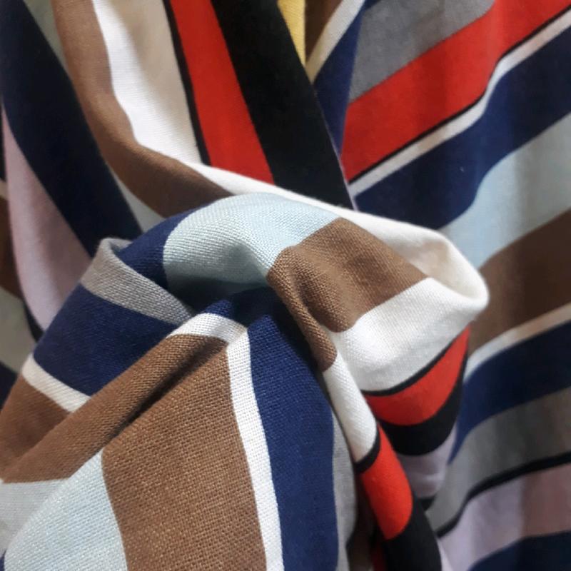 Kain Linen Motif Salur Bahan Katun Linen Garis Warna Warni Trendy ...