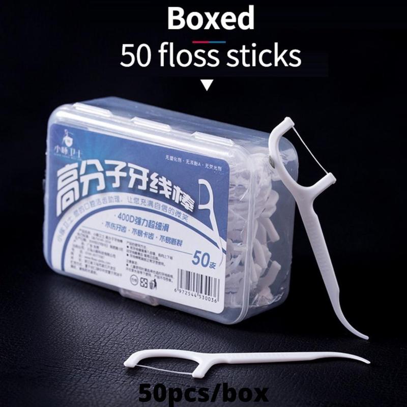 50 pcs (Box) Dental Floss Stick Dental Floss Interdental Cleaning ...