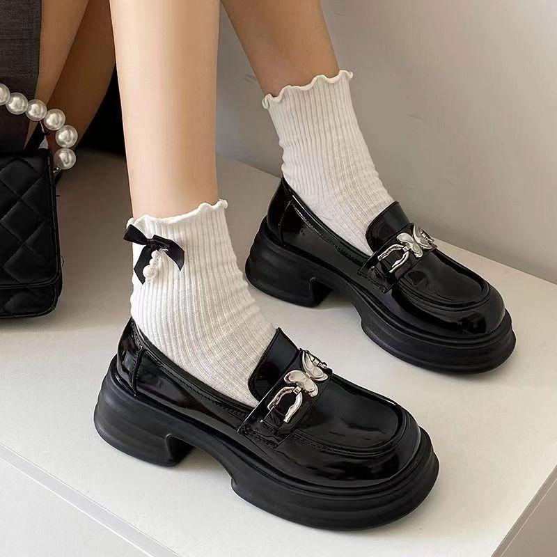 Fashion Butterfly style Loafer shoes Black Mary jane School shoes ...