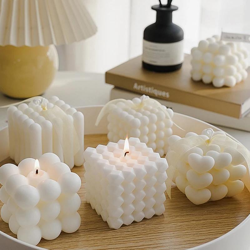 Ins Style White Geometric Cube Magic Ball Scented Candle Soybean ...