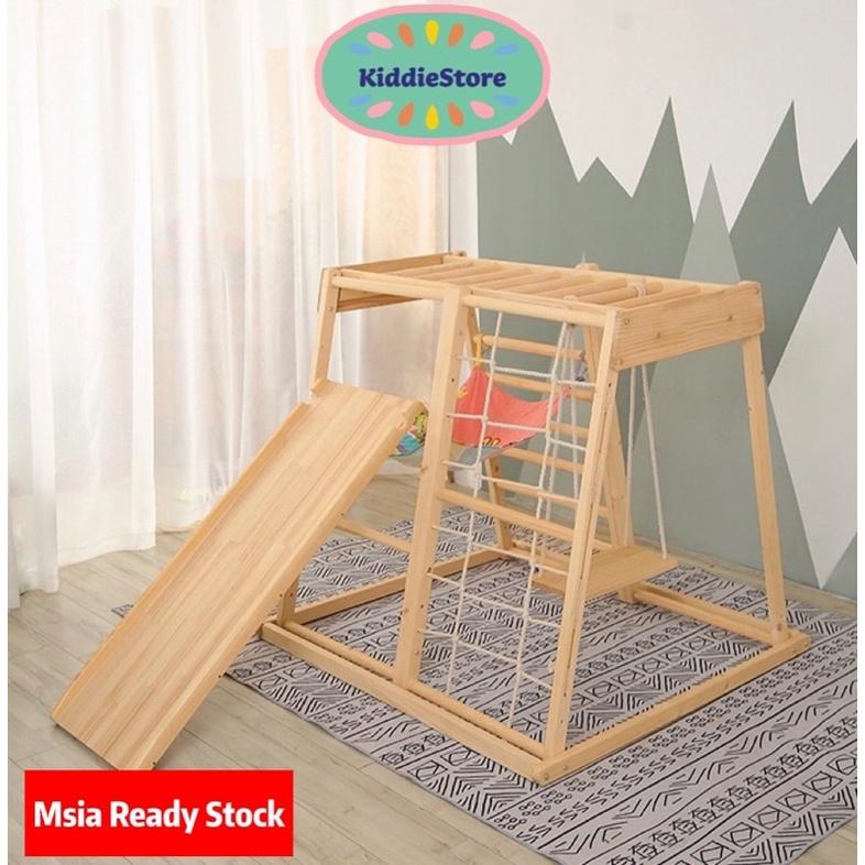 Children Playgym Wooden Gym Climbing Frame + Slide + Swing + - TikTok ...