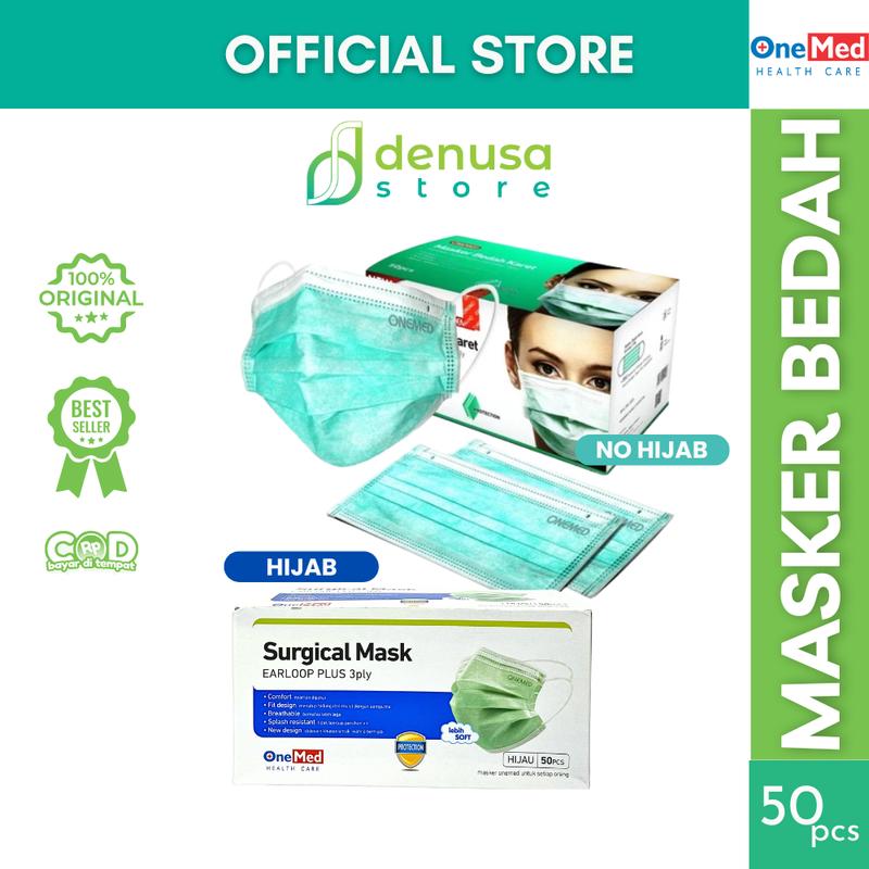 OneMed Masker Bedah Hijau 3Ply Earloop 50pcs | Surgical Mask Karet Plus ...