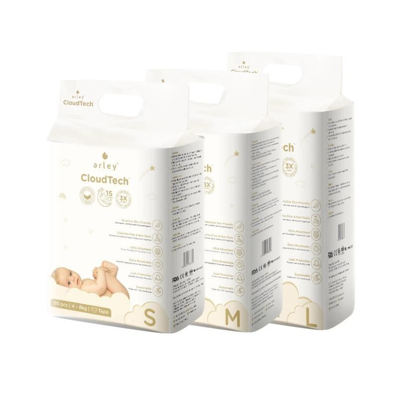 Arley CloudTech Diapers Tape/Pants (S60/M54/L48) Japan Tech, - TikTok ...