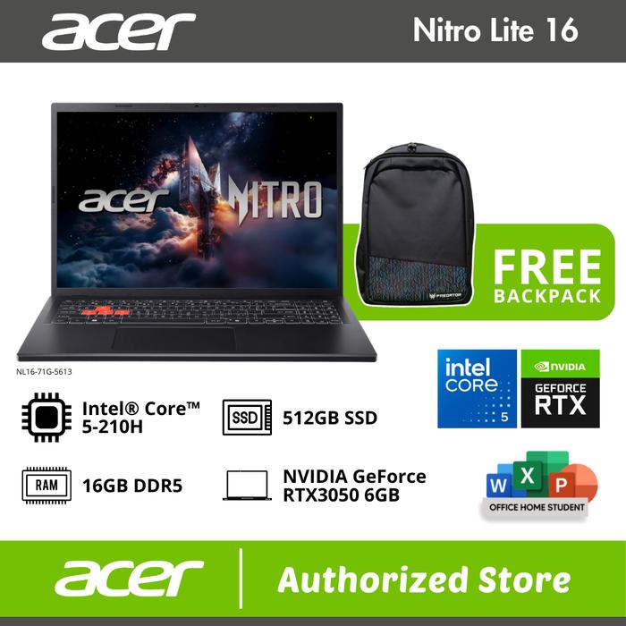 Promo Acer Nitro Lite 16 NL16 71G 5613 Core 5 210H 16GB 512GB RTX3050 ...