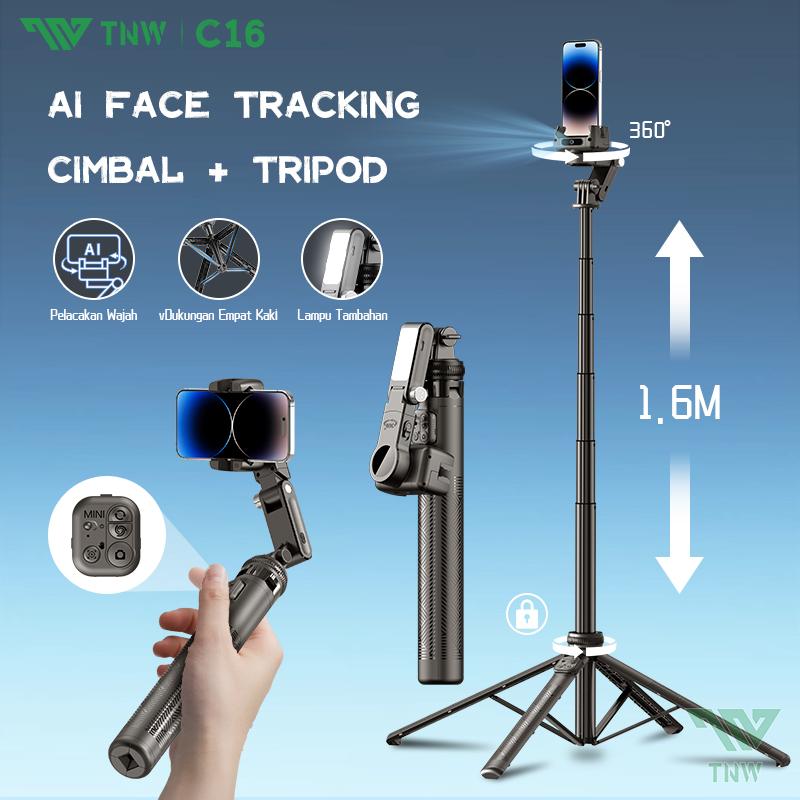TNW C16 Multi-functional Auto Face Tracking Tripod AI Bluetooth Gimbal Stabilizer 360° Rotation ...