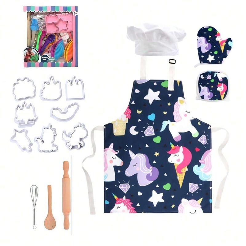 Unicorn Magic Chef Set, 15-Piece Kids Cooking Kit, Apron, Gloves, Hat ...