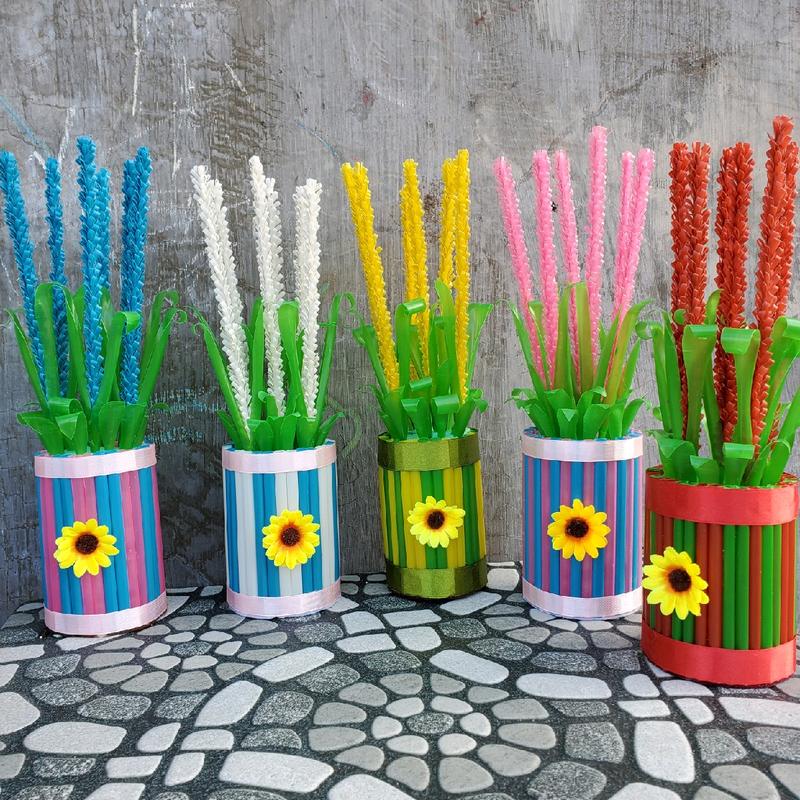 daur ulang botol/bunga lavender dari sedotan/prakarya sekolah/diy ...