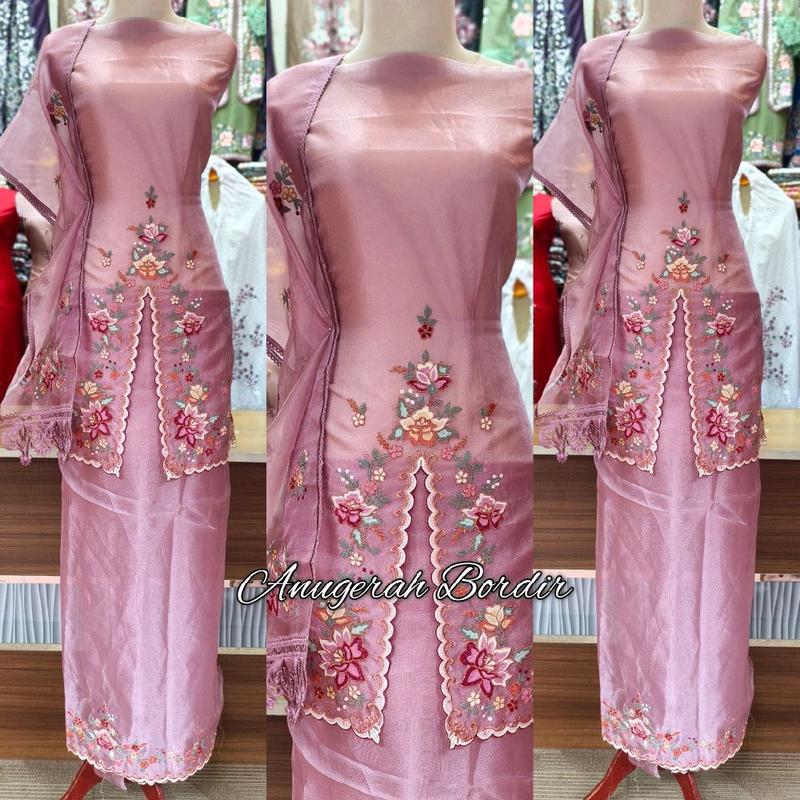 Baju kurung bordir dengan selendang bahan organza - Shop | Tokopedia
