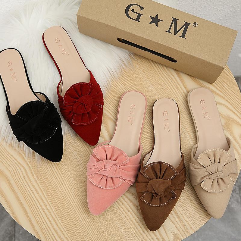 [YY] elegant Suede Korean Pointed Toe Flat Half Shoes Mules - TikTok ...