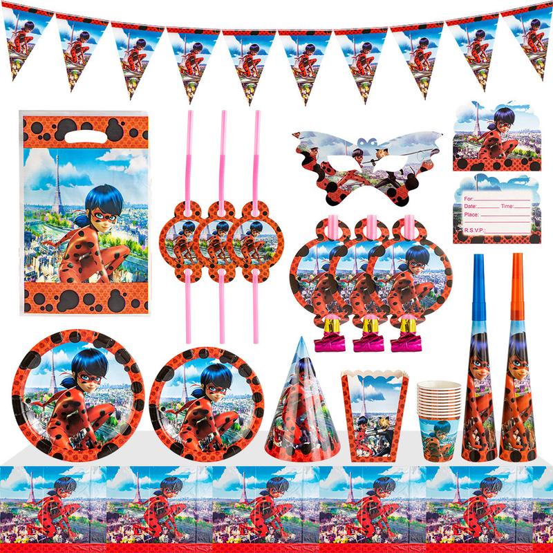 Charming Ladybug Girl Party Pack Including Cups Plates And Tablecloth ...