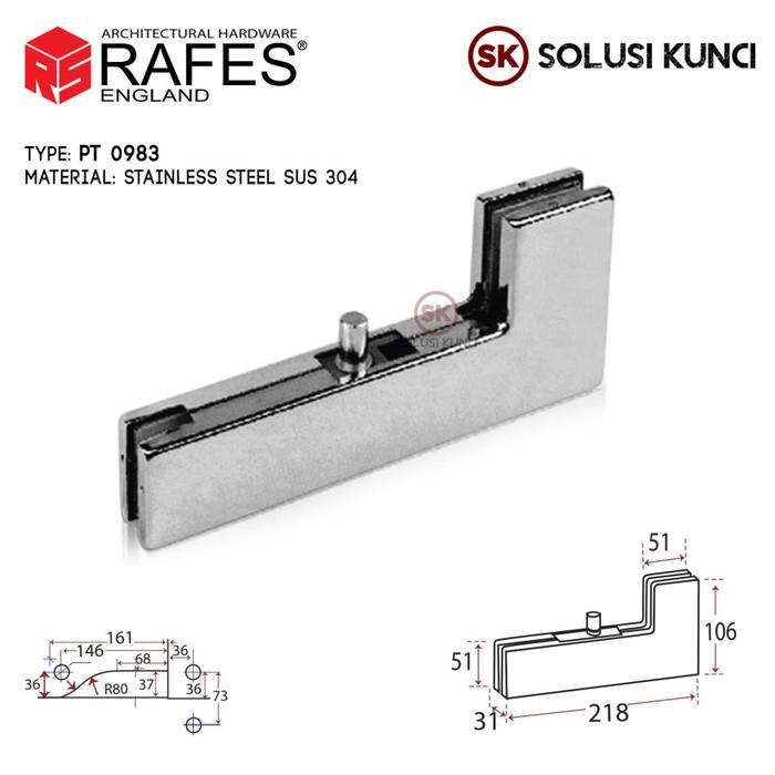 Jual Patch Fitting Penjepit Pintu Kaca PT 40 RAFES Stainless Steel SUS ...