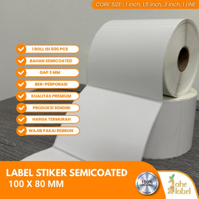 Jual LABEL STIKER SEMICOATED 100X80 MM LABEL BARCODE SEMICOATED 100X80 ...