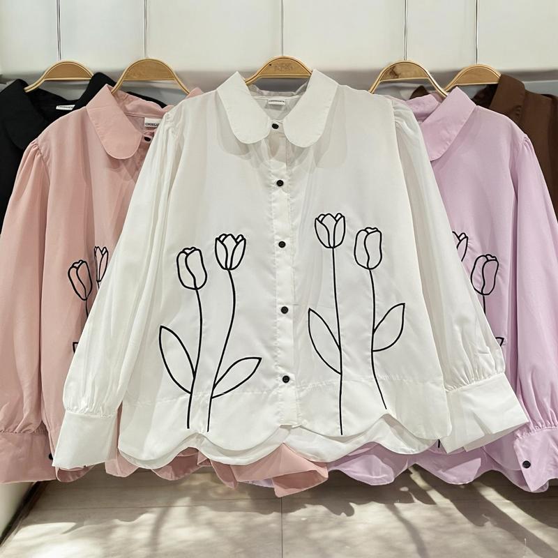 Zala & Co. Woman Simple Trendy Sweet Blouse Sulam Floral - BL0123 ...