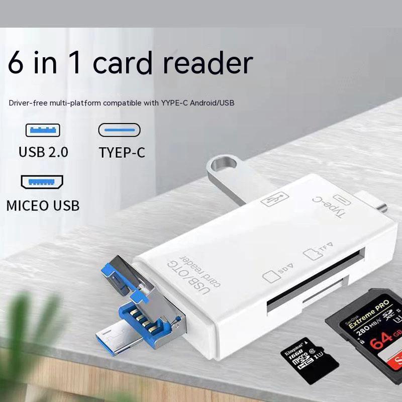6 in 1 SD Card Reader with USB 3.0 Micro USB 2.0 Type-C 3.0 with 3 Card ...