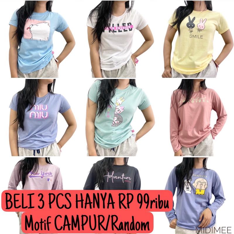 Kaos Atasan Wanita Lengan Panjang Dan Pendek Bahan Katun Tc Paket ...