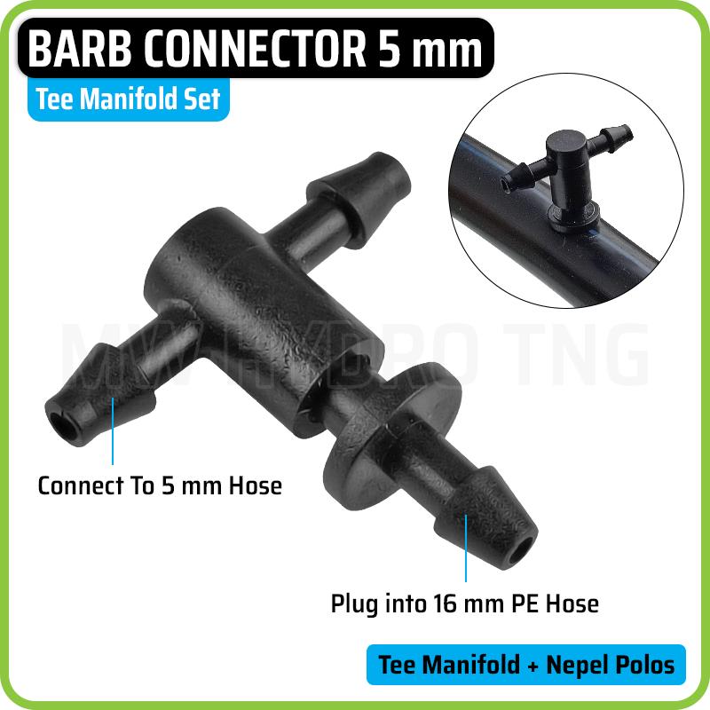Barb Connector 5 mm - 2-Way Manifold Set | Konektor Selang Irigasi ...