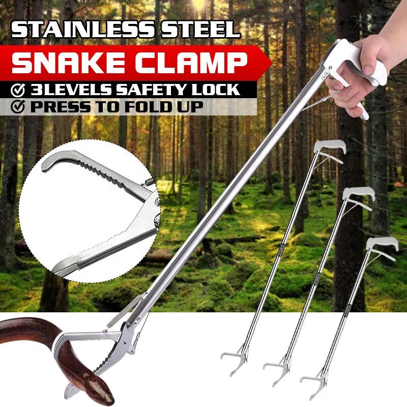 200CM Stainless Steel Foldable Snake Tongs Reptile Catcher Stick ...